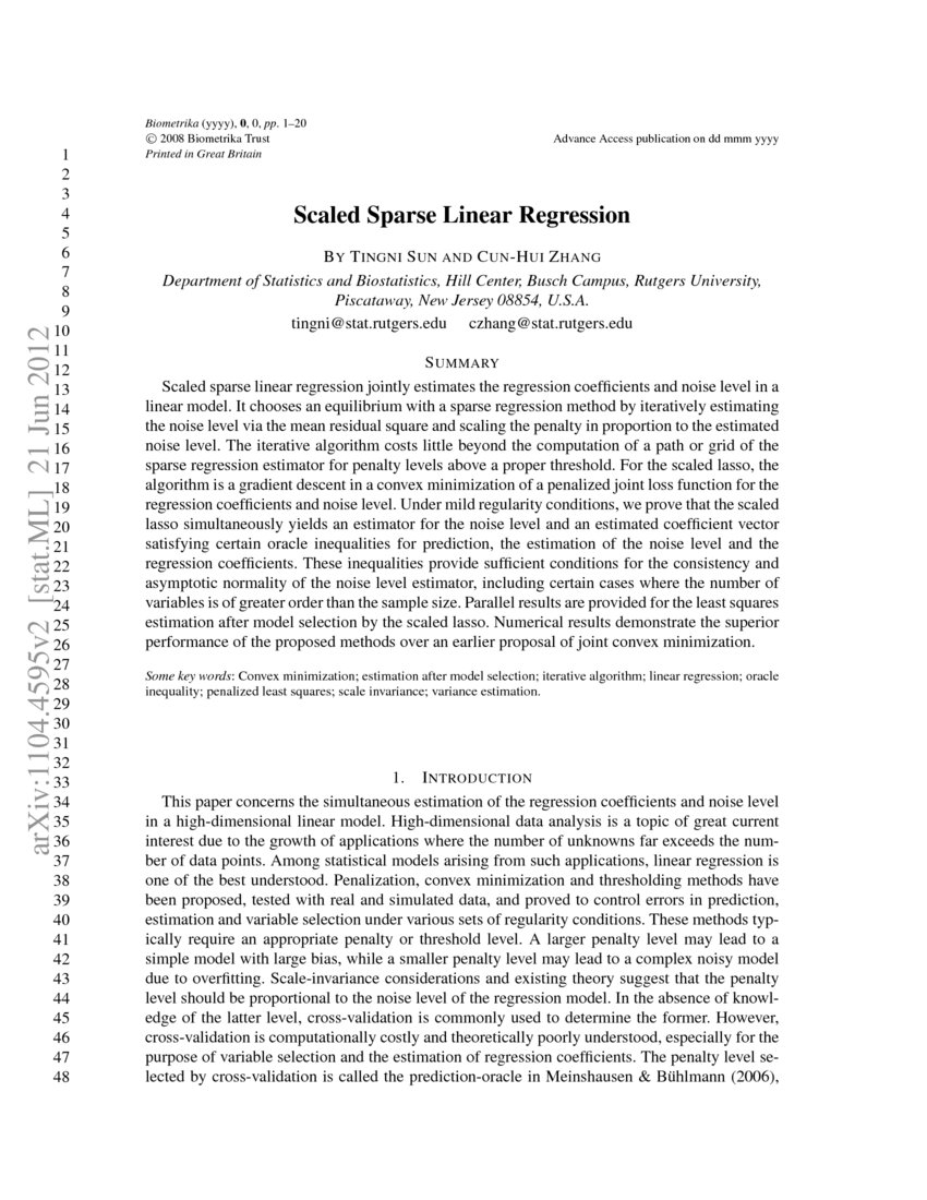Scaled Sparse Linear Regression | DeepAI