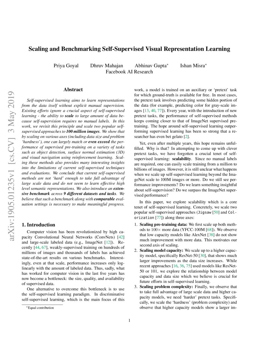 Scaling And Benchmarking Self Supervised Visual Representation Learning