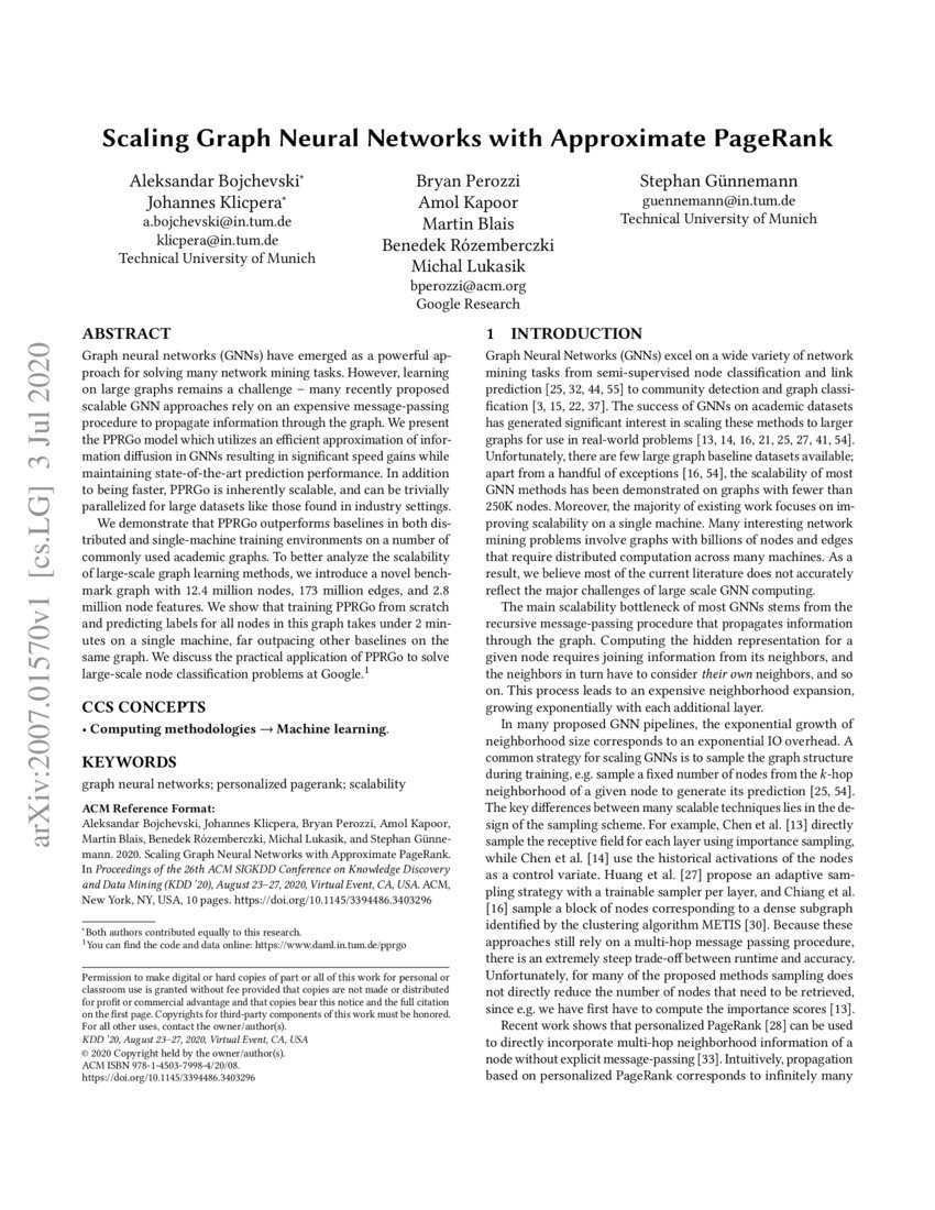 Scaling Graph Neural Networks with Approximate PageRank | DeepAI
