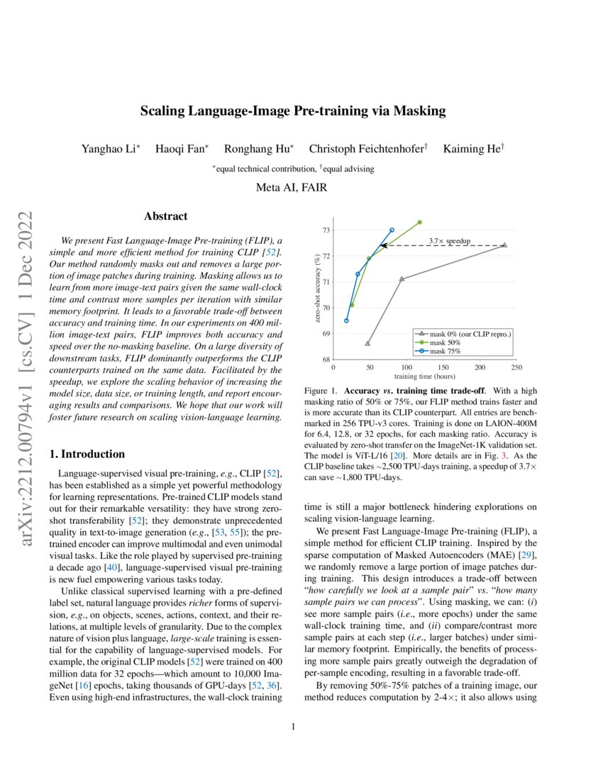Scaling Language-Image Pre-training via Masking | DeepAI