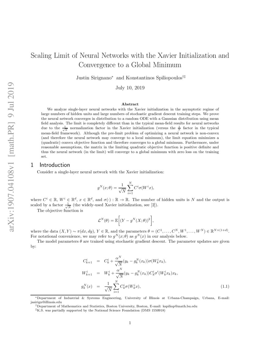 Scaling Limit Of Neural Networks With The Xavier Initialization And 9928