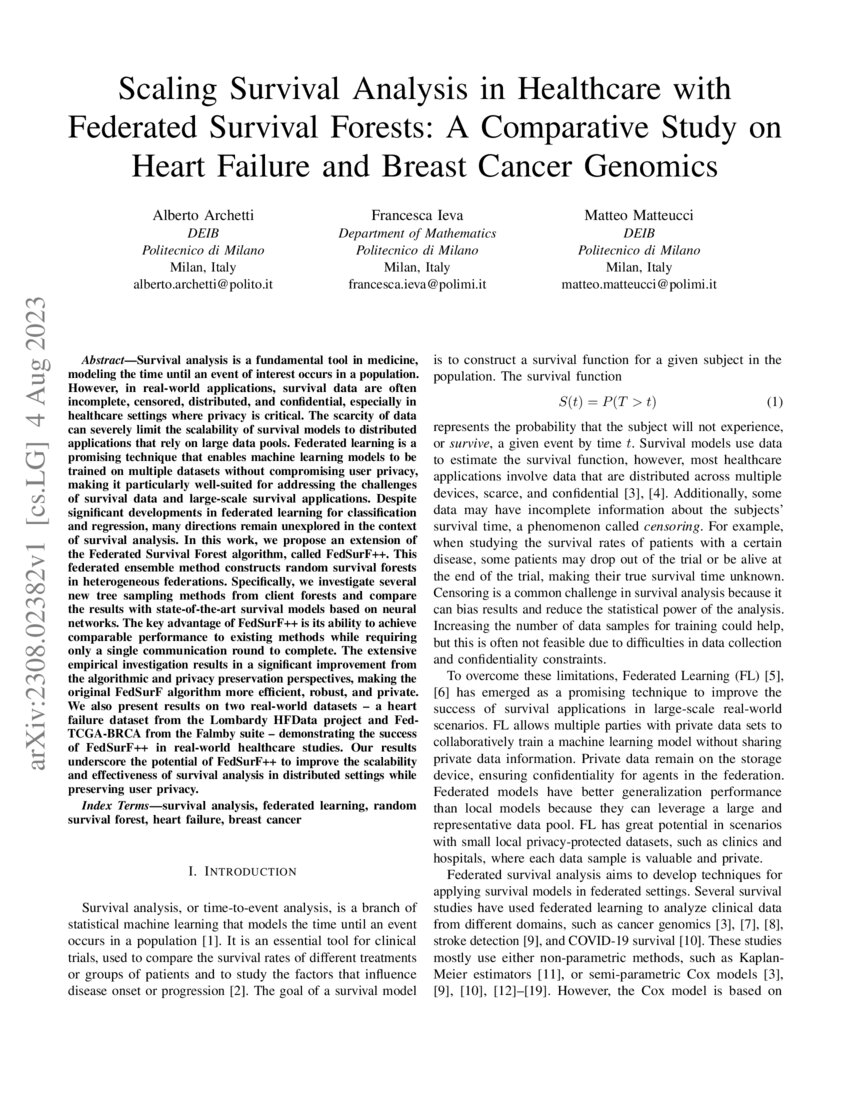 Scaling Survival Analysis in Healthcare with Federated Survival Forests ... Scaling Survival Analysis in Healthcare with Federated Survival Forests ...