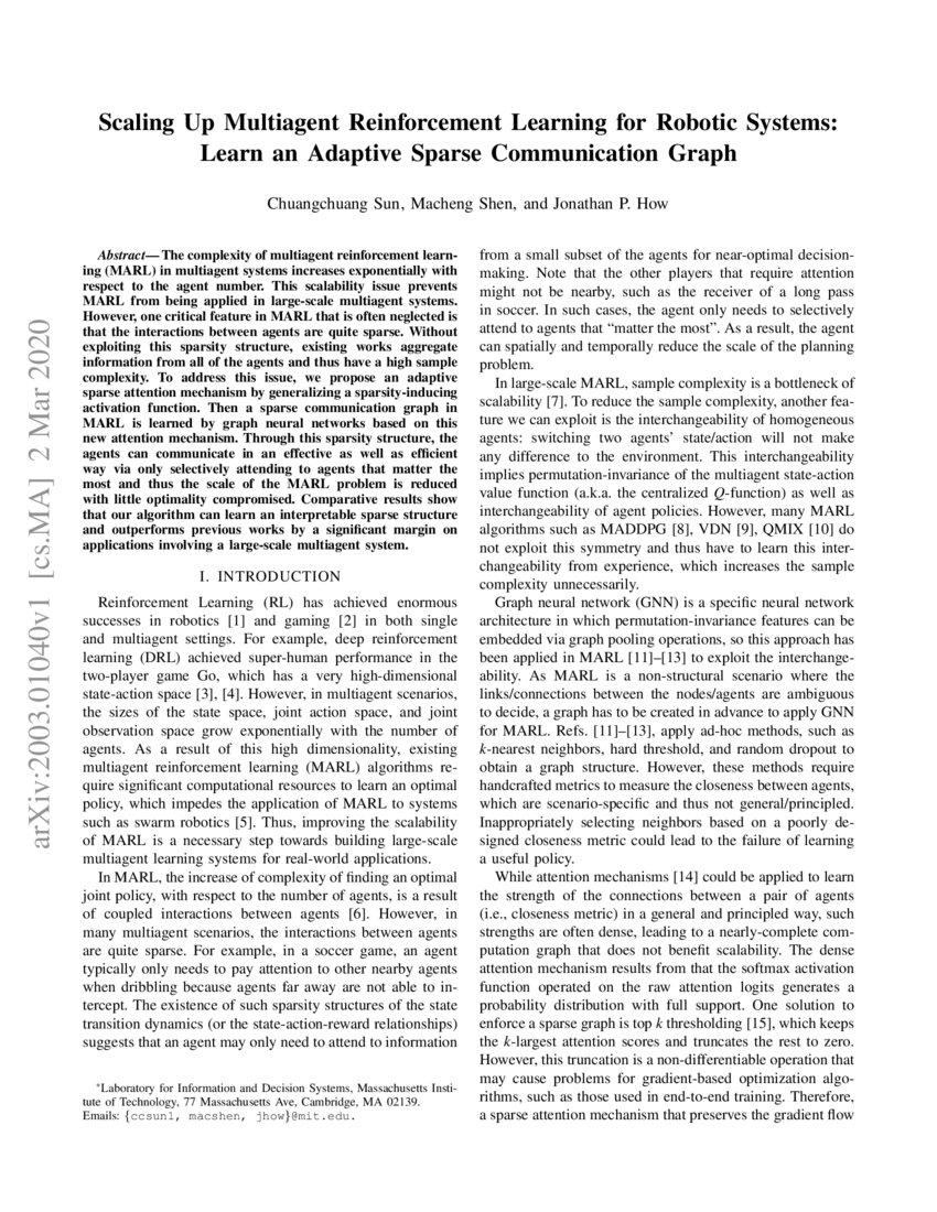 Scaling Up Multiagent Reinforcement Learning For Robotic Systems Learn An Adaptive Sparse 1049