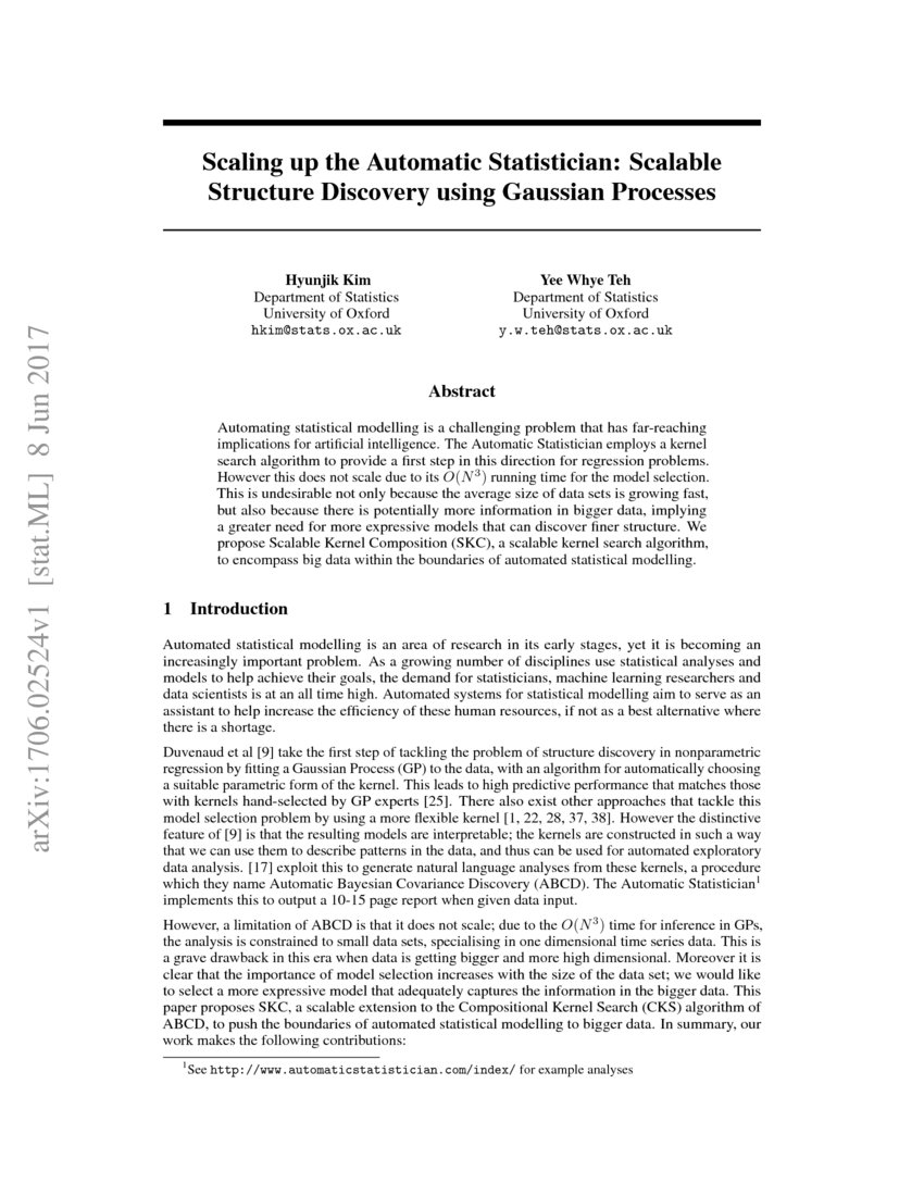 Scaling Up The Automatic Statistician Scalable Structure Discovery Using Gaussian Processes
