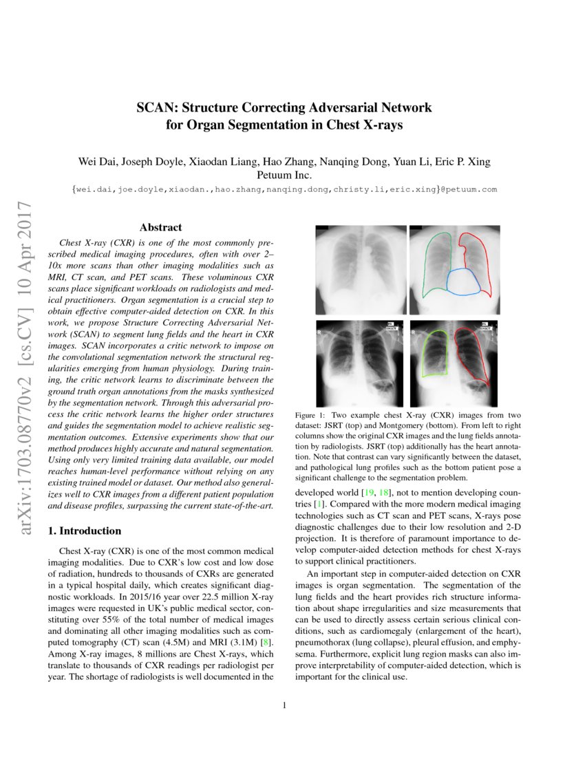 SCAN: Structure Correcting Adversarial Network for Organ Segmentation in Chest X-rays | DeepAI