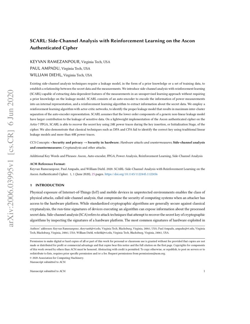 SCARL: Side-Channel Analysis with Reinforcement Learning on the Ascon ...