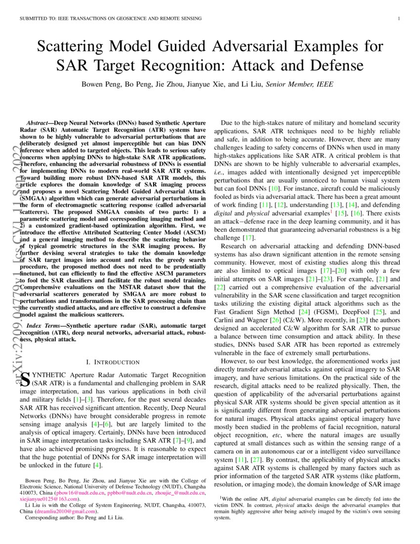 Scattering Model Guided Adversarial Examples for SAR Target Recognition: Attack and Defense | DeepAI