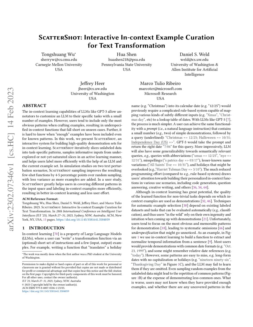ScatterShot: Interactive In-context Example Curation for Text Transformation | DeepAI