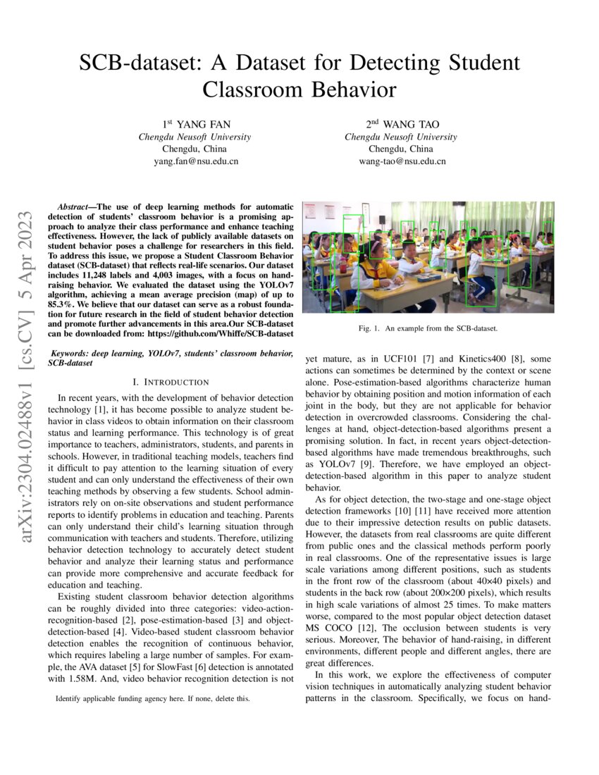 SCB-dataset: A Dataset for Detecting Student Classroom Behavior | DeepAI