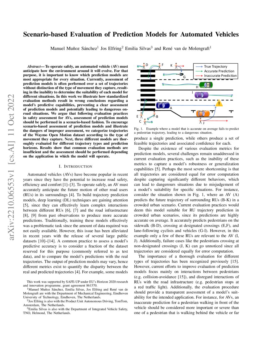 Scenario Based Evaluation Of Prediction Models For Automated Vehicles