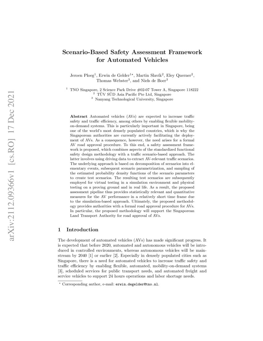 Scenario-Based Safety Assessment Framework for Automated Vehicles | DeepAI