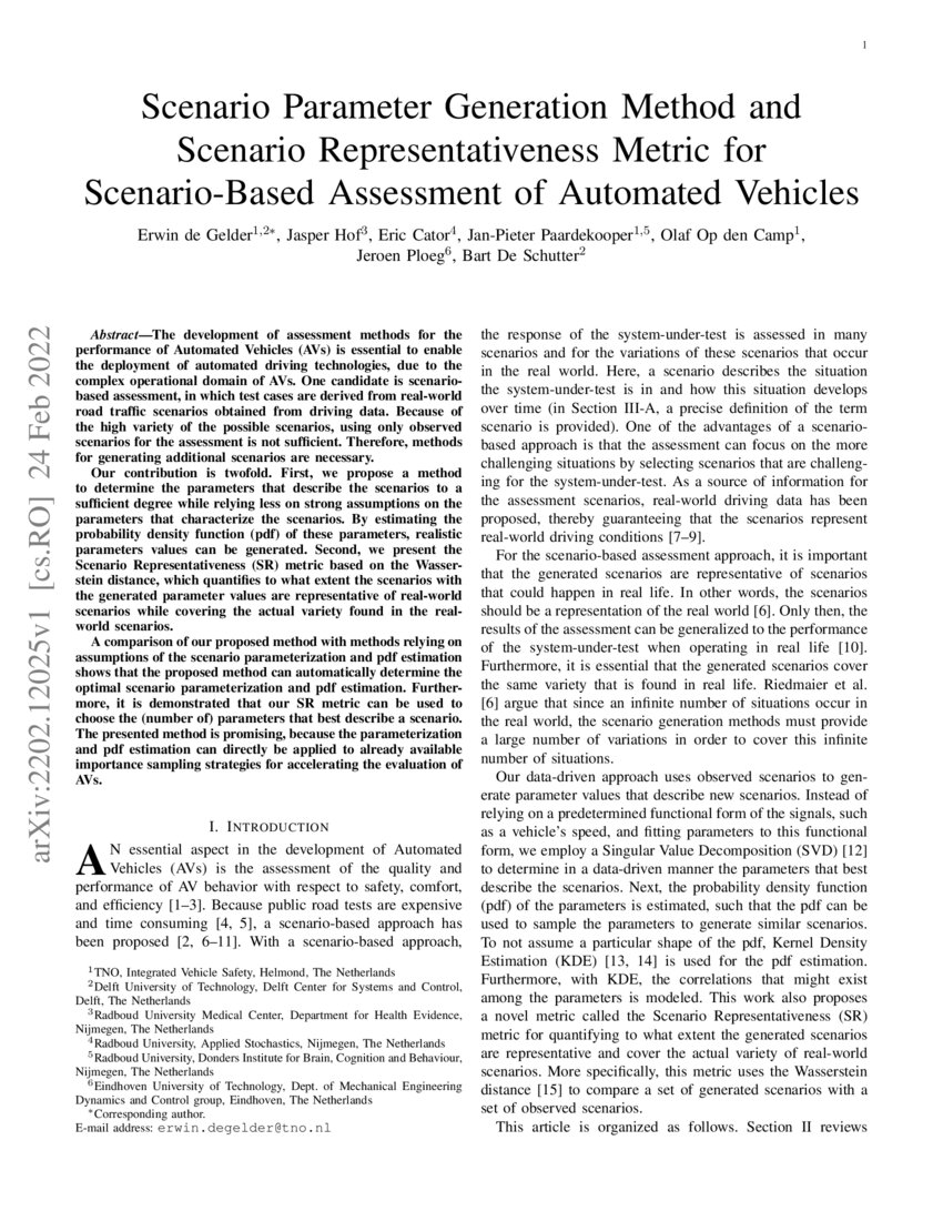 Scenario Parameter Generation Method and Scenario Representativeness Metric for Scenario-Based ...