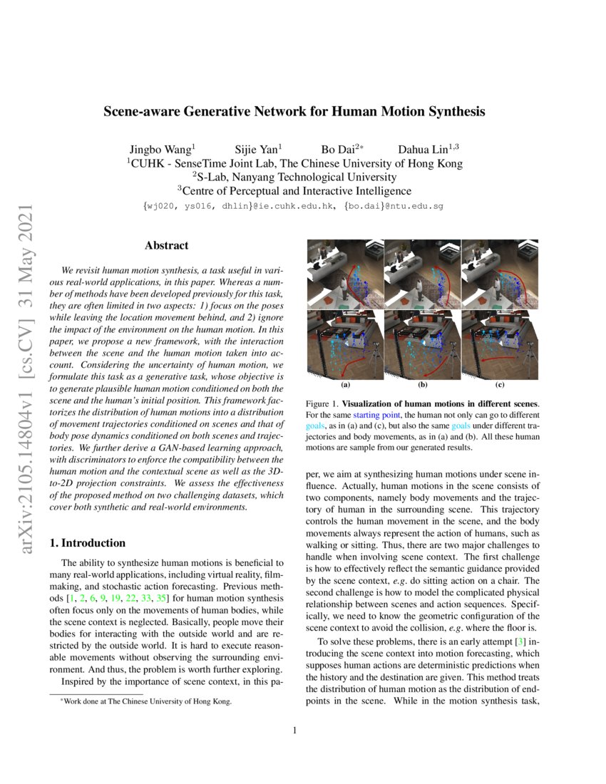 Scene-aware Generative Network for Human Motion Synthesis | DeepAI