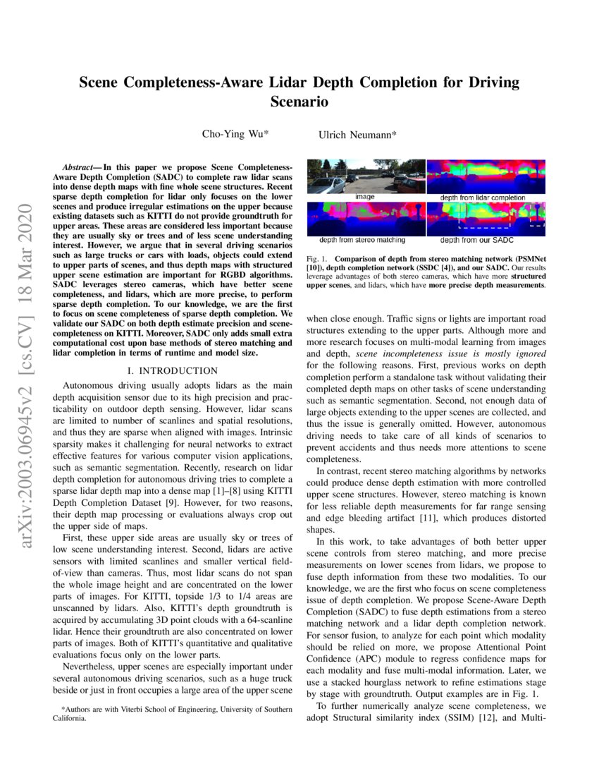 Scene Completeness-Aware Lidar Depth Completion for Driving Scenario | DeepAI