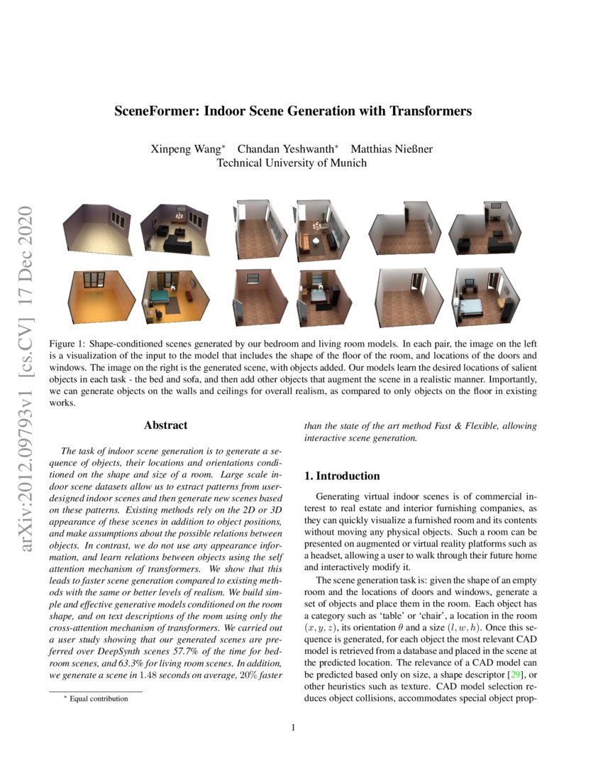 SceneFormer: Indoor Scene Generation with Transformers | DeepAI
