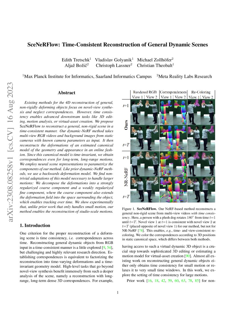 SceNeRFlow: Time-Consistent Reconstruction of General Dynamic Scenes ...