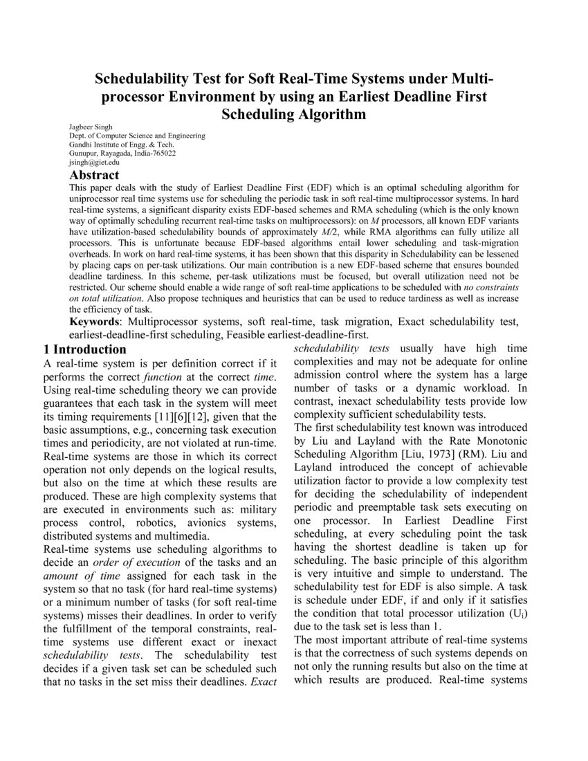 Schedulability Test For Soft Real Time Systems Under Multiprocessor Environment By Using An 