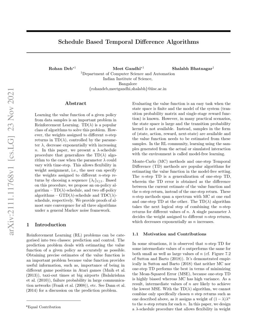 Schedule Based Temporal Difference Algorithms | DeepAI