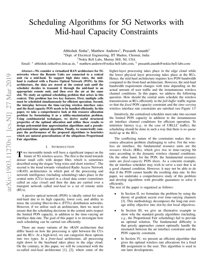 Scheduling Algorithms for 5G Networks with Mid-haul Capacity Constraints | DeepAI