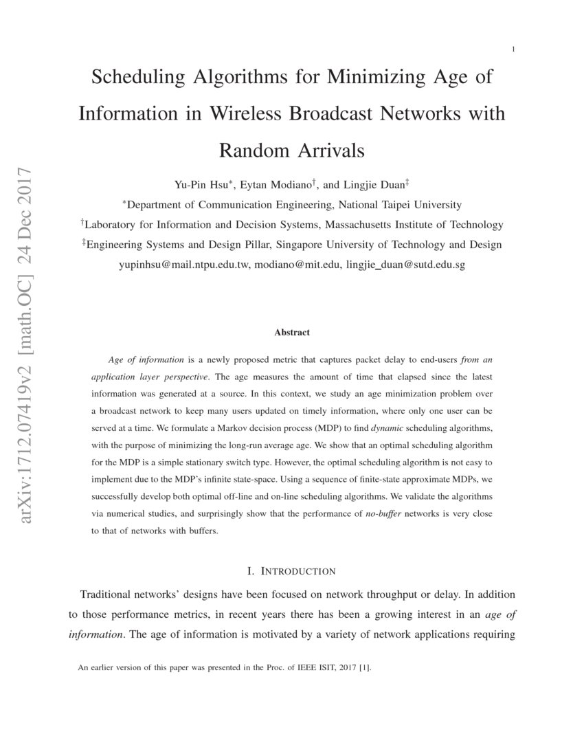 Scheduling Algorithms For Minimizing Age Of Information In Wireless 7365