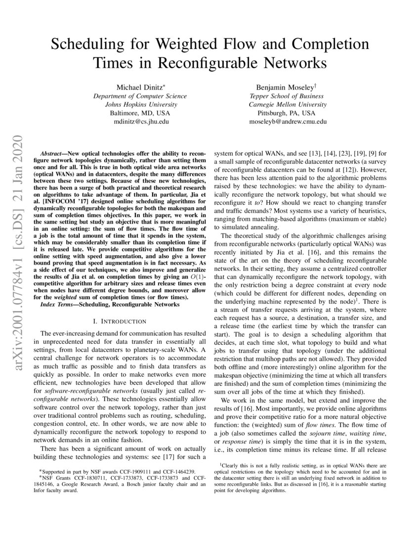Scheduling for Weighted Flow and Completion Times in Reconfigurable Networks | DeepAI