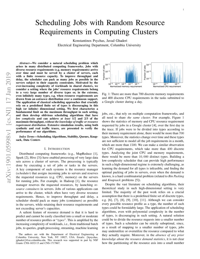 Scheduling Jobs with Random Resource Requirements in Computing Clusters ...