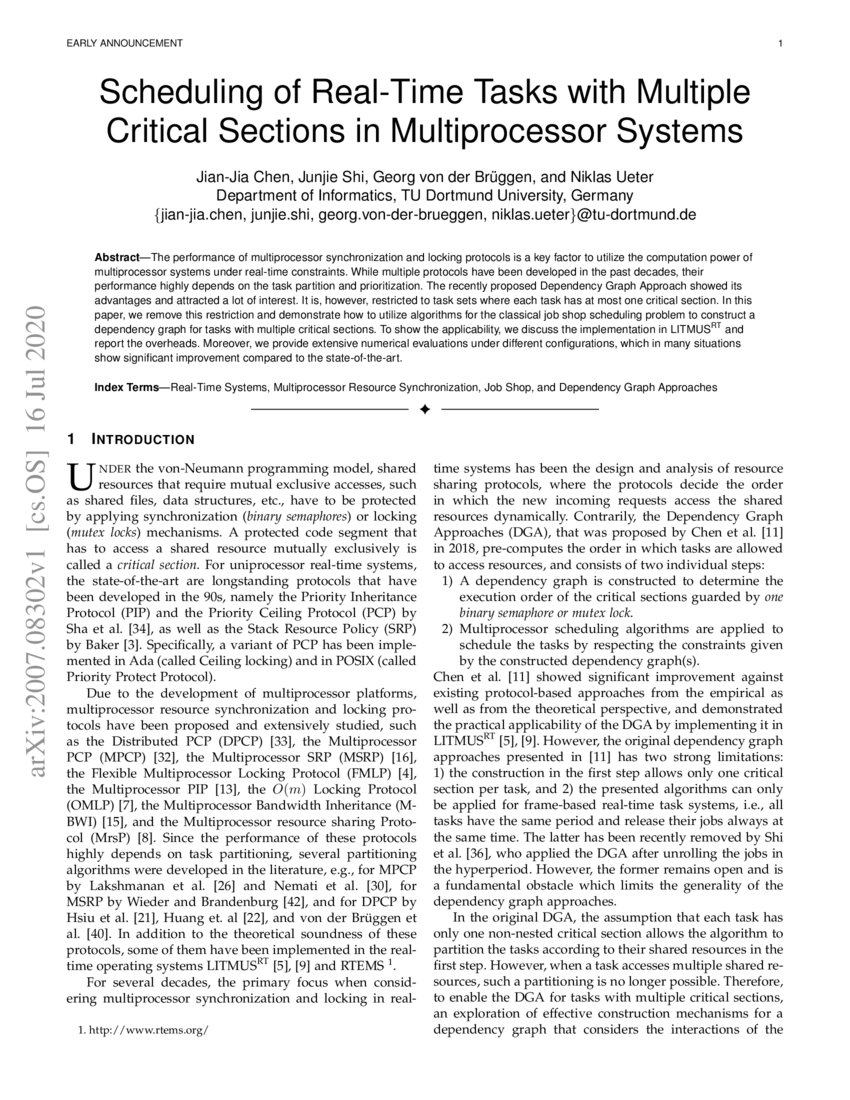 Scheduling Of Real Time Tasks With Multiple Critical Sections In Multiprocessor Systems Deepai