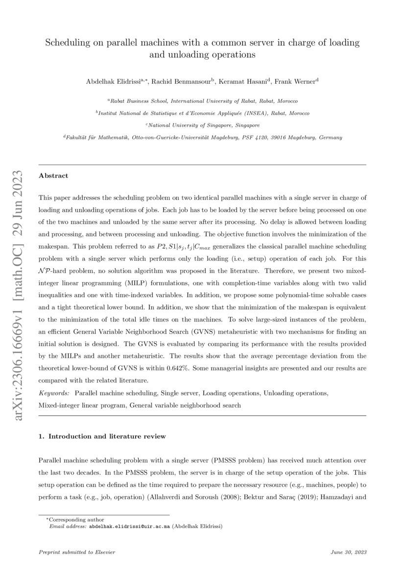 Scheduling On Parallel Machines With A Common Server In Charge Of Loading And Unloading