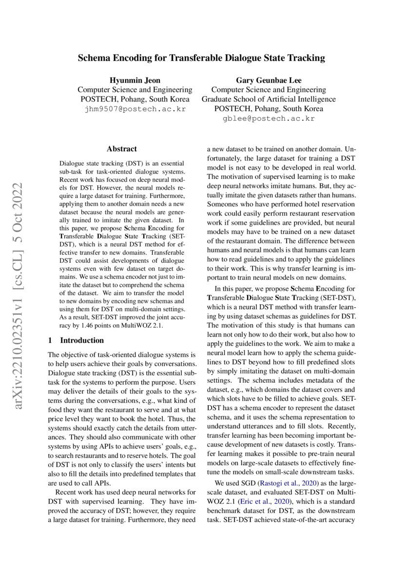 Schema Encoding for Transferable Dialogue State Tracking | DeepAI