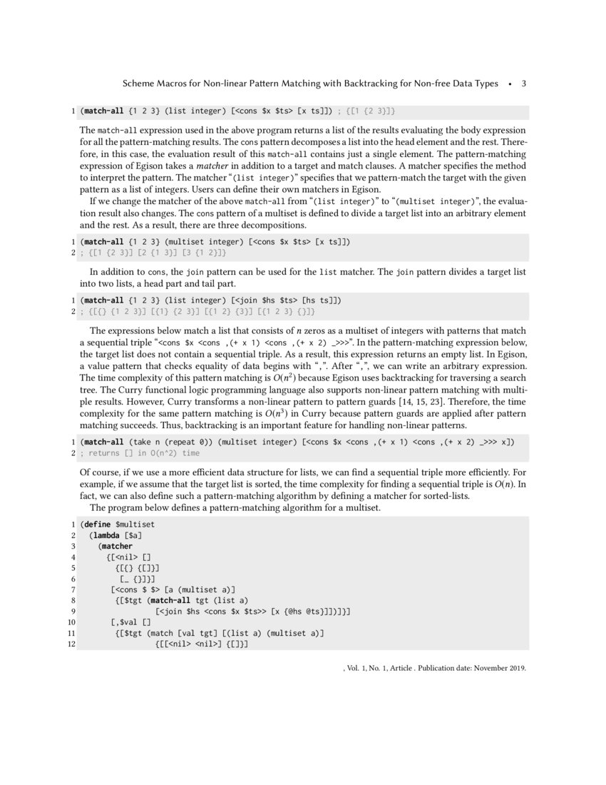 Scheme Macros For Non Linear Pattern Matching With Backtracking For Non Free Data Types Deepai 9086