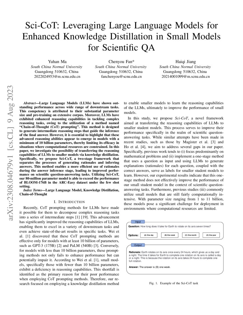 Sci-CoT: Leveraging Large Language Models for Enhanced Knowledge Distillation in Small Models ...