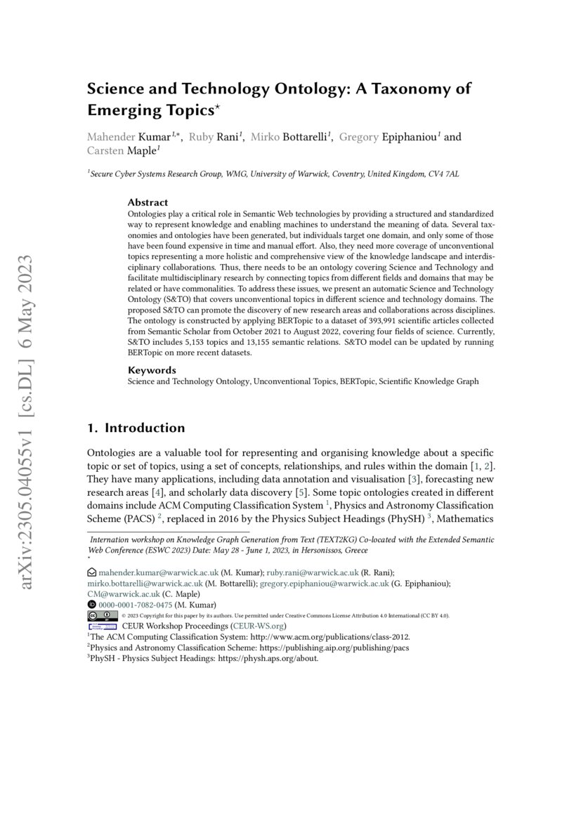 Science and Technology Ontology: A Taxonomy of Emerging Topics | DeepAI