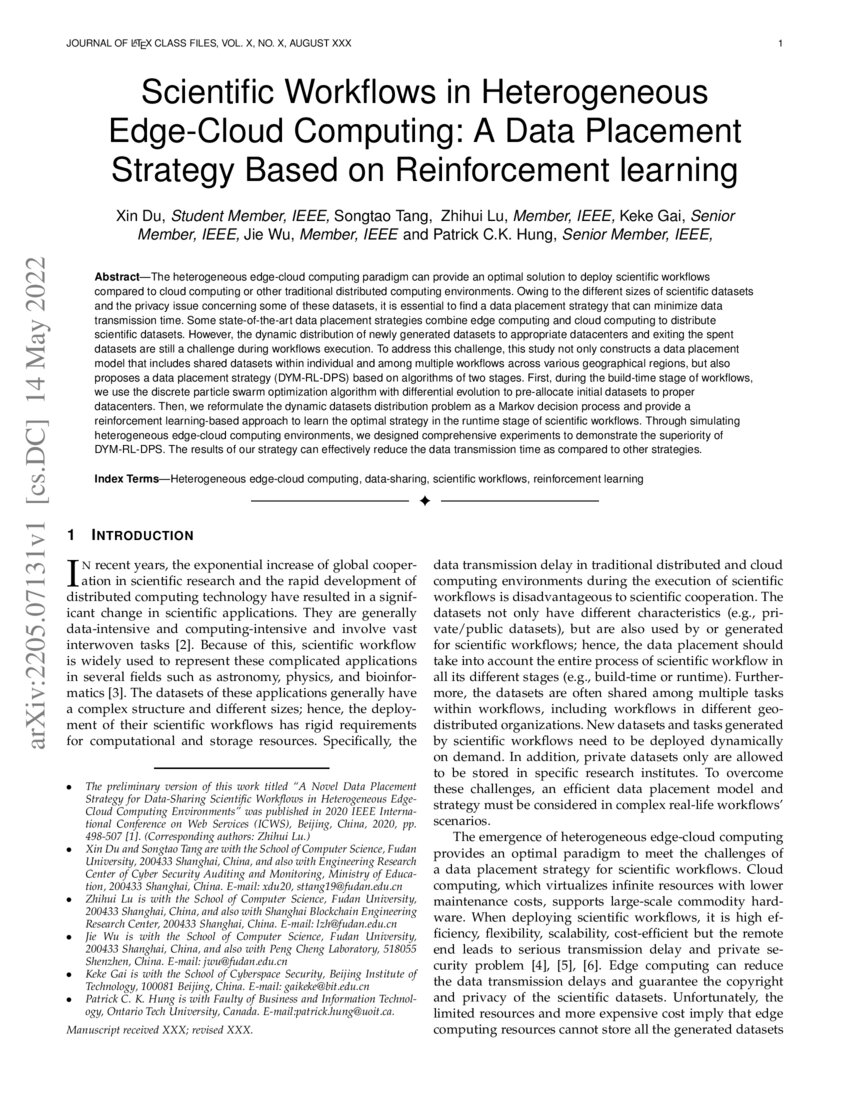 Scientific Workflows In Heterogeneous Edge Cloud Computing A Data Placement Strategy Based On 2202