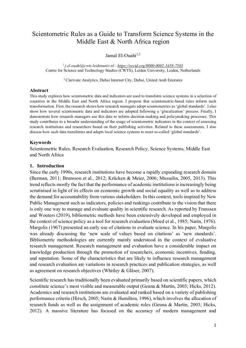 Scientometric Rules as a Guide to Transform Science Systems in the ...