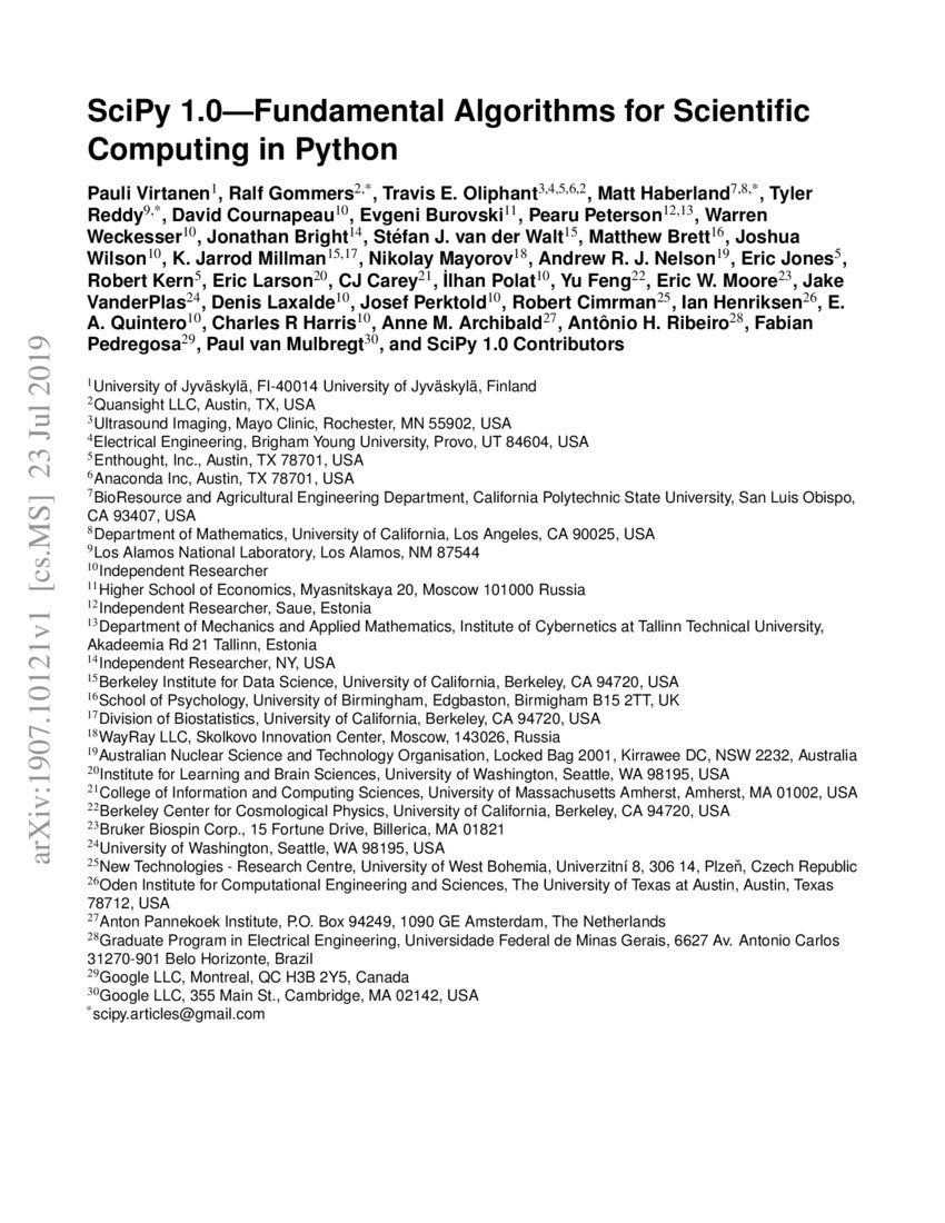 SciPy 1.0--Fundamental Algorithms for Scientific Computing in Python | DeepAI