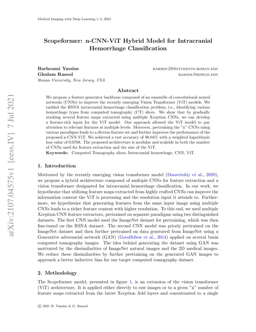 Scopeformer: n-CNN-ViT Hybrid Model for Intracranial Hemorrhage ...