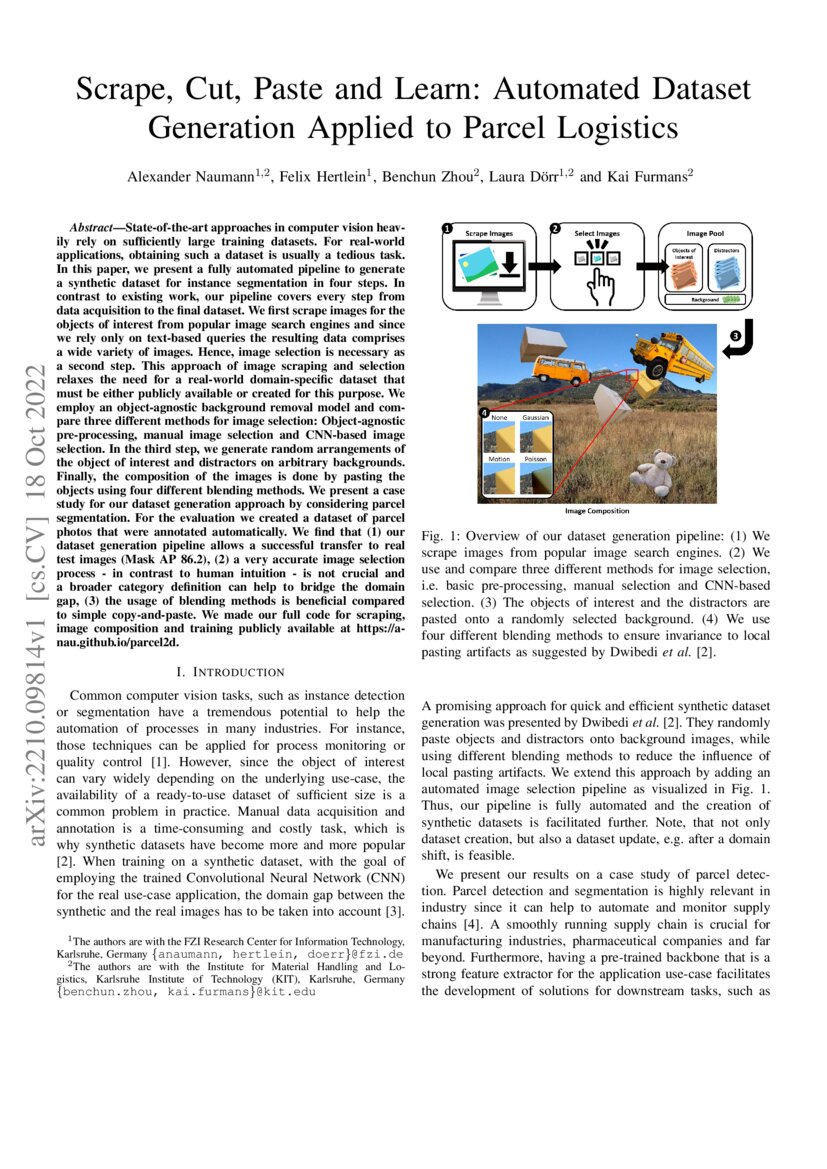 Scrape, Cut, Paste and Learn: Automated Dataset Generation Applied to Parcel Logistics | DeepAI