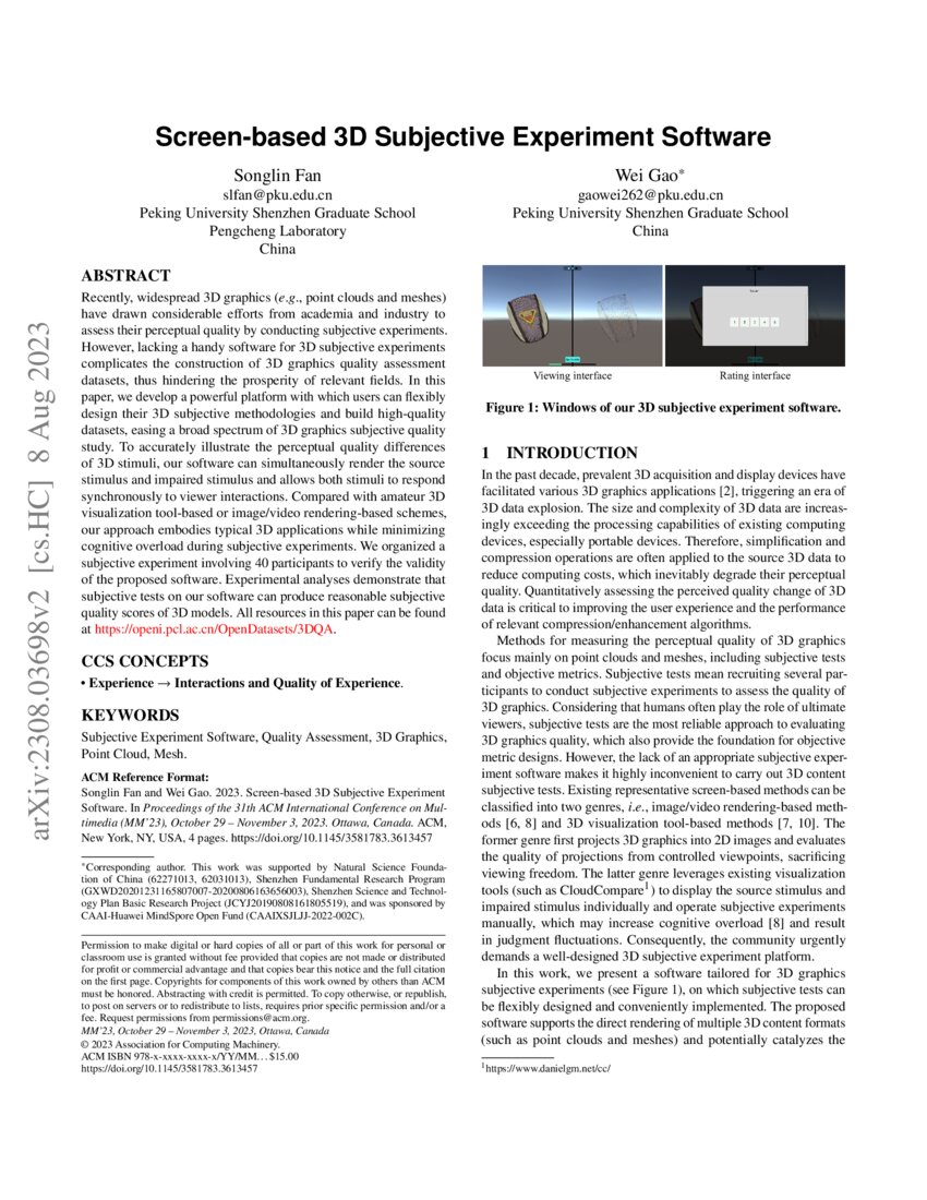 Screen Based 3d Subjective Experiment Software Deepai