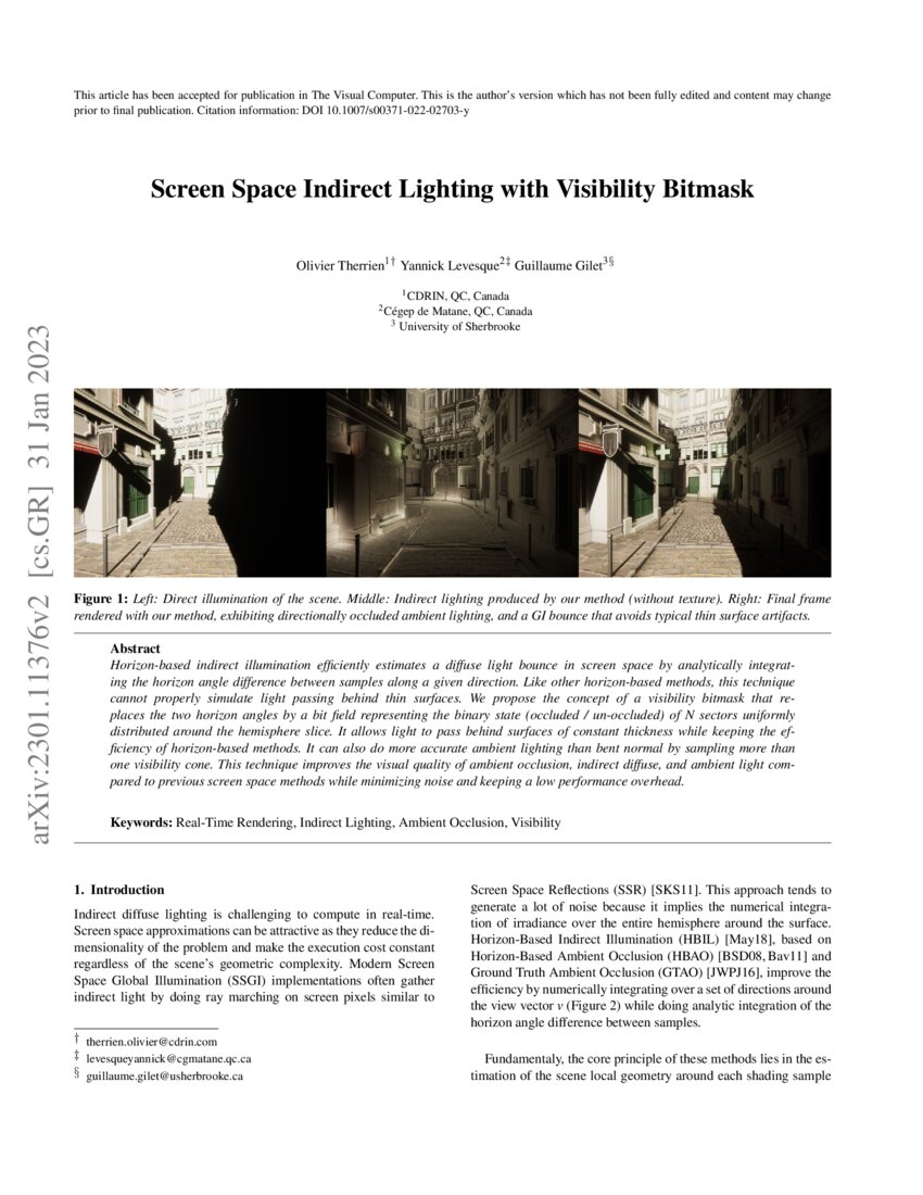 Screen Space Indirect Lighting with Visibility Bitmask | DeepAI