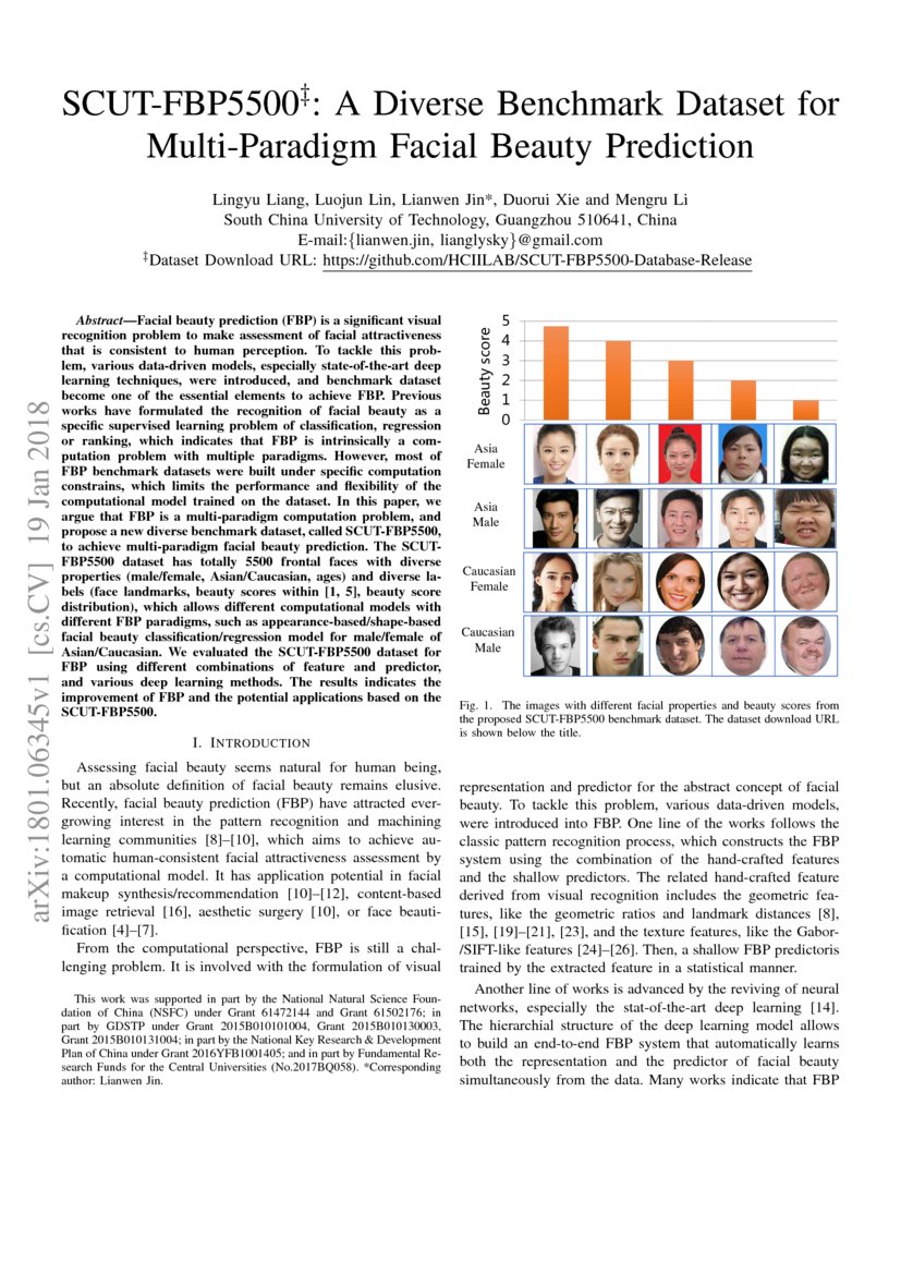 SCUT-FBP5500: A Diverse Benchmark Dataset for Multi-Paradigm Facial Beauty Prediction | DeepAI