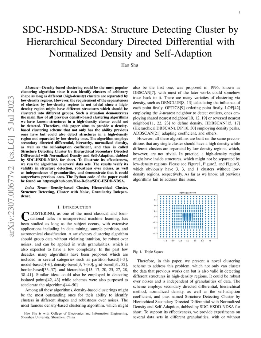 SDC-HSDD-NDSA: Structure Detecting Cluster by Hierarchical Secondary ...