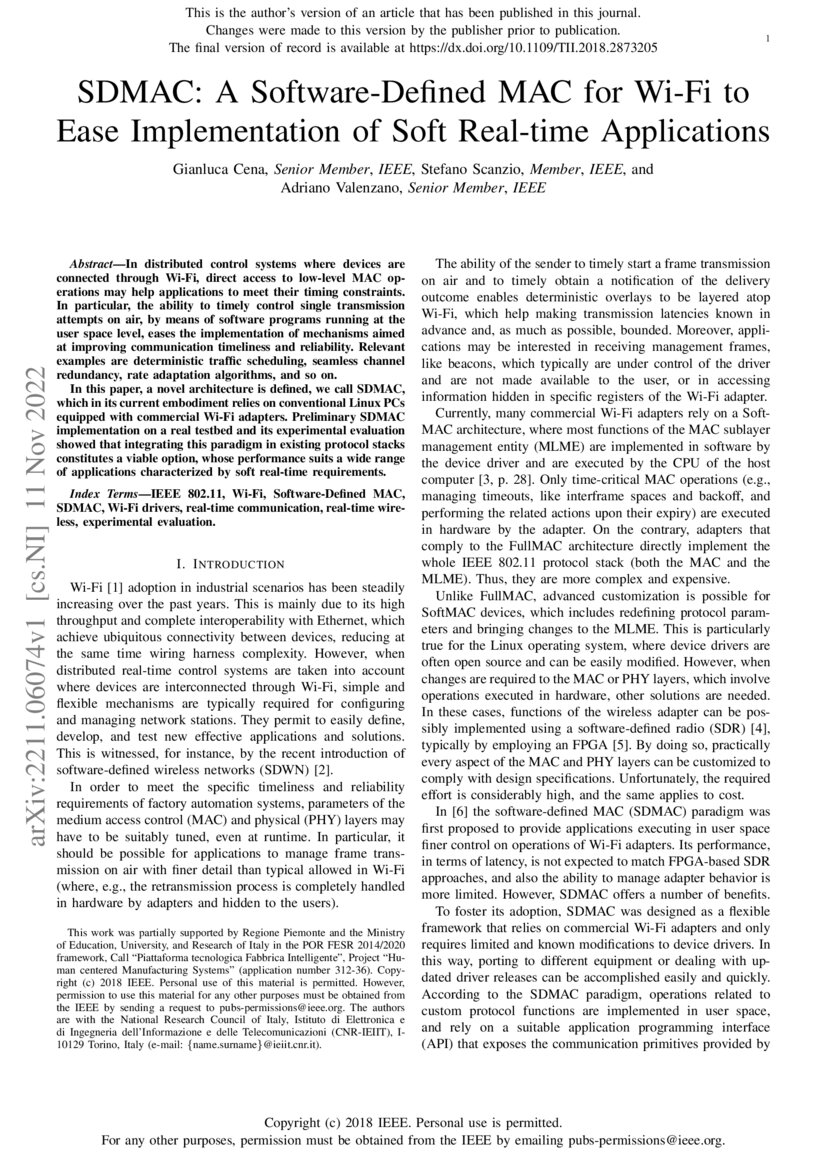 SDMAC: A Software-Defined MAC for Wi-Fi to Ease Implementation of Soft Real-time Applications ...