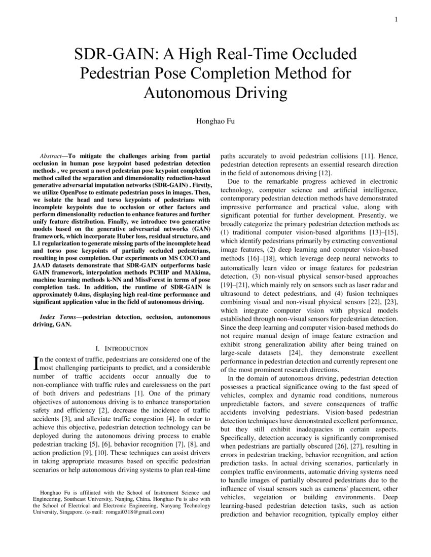 Sdr Gain A High Real Time Occluded Pedestrian Pose Completion Method For Autonomous Driving
