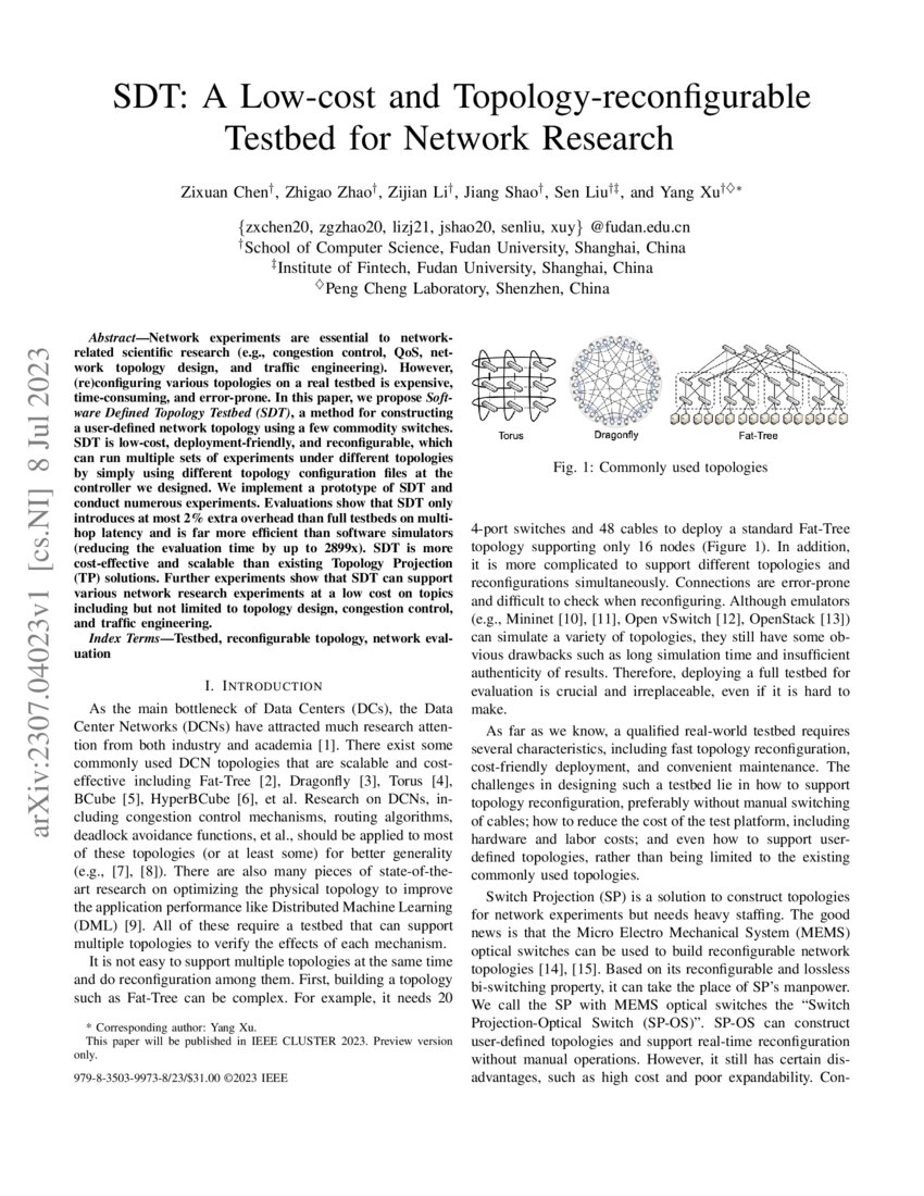 SDT: A Low-cost and Topology-reconfigurable Testbed for Network ...