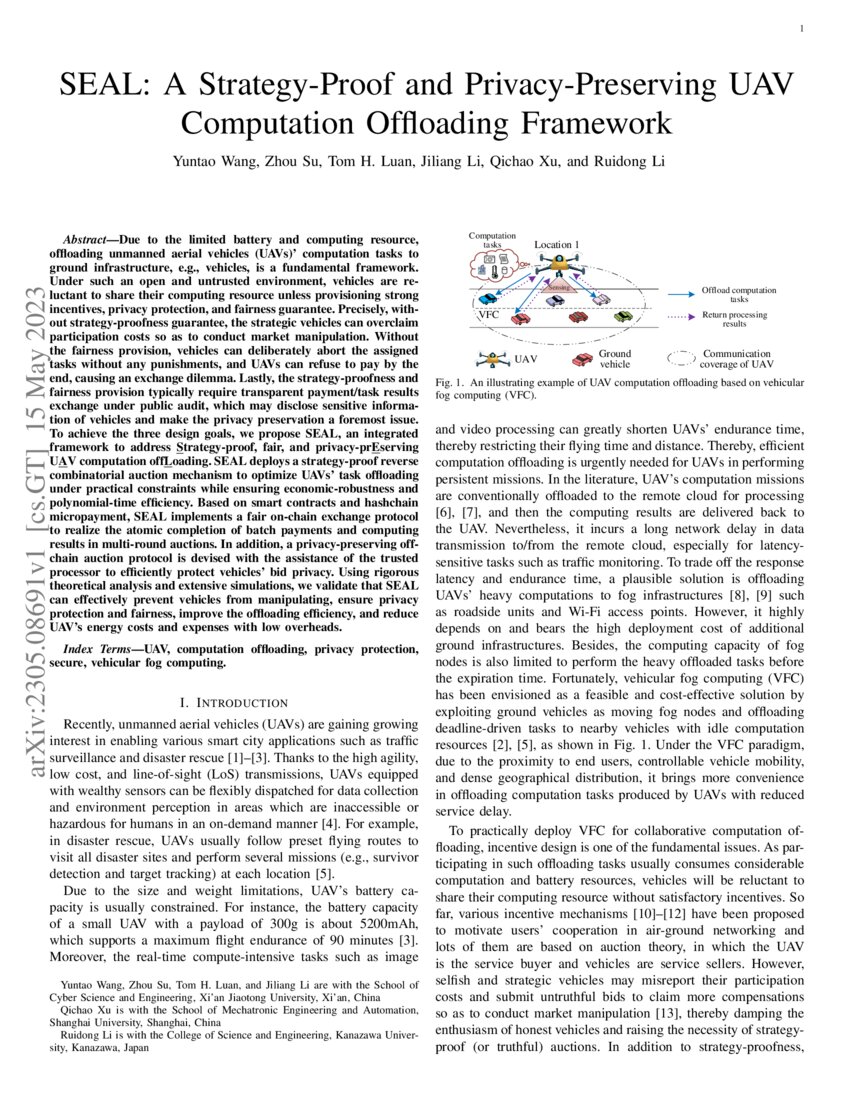 SEAL: A Strategy-Proof and Privacy-Preserving UAV Computation ... SEAL: A Strategy-Proof and Privacy-Preserving UAV Computation ...