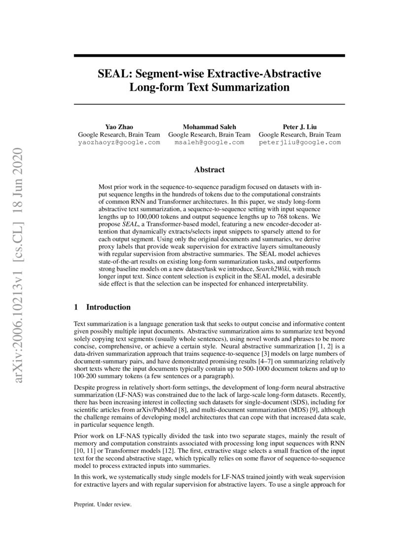 SEAL: Segment-wise Extractive-Abstractive Long-form Text Summarization ...