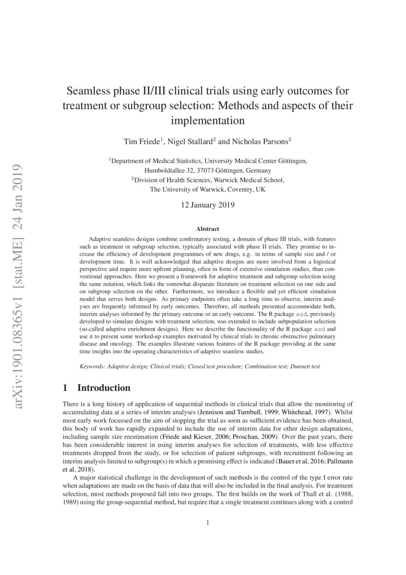 Seamless phase II/III clinical trials using early outcomes for ...