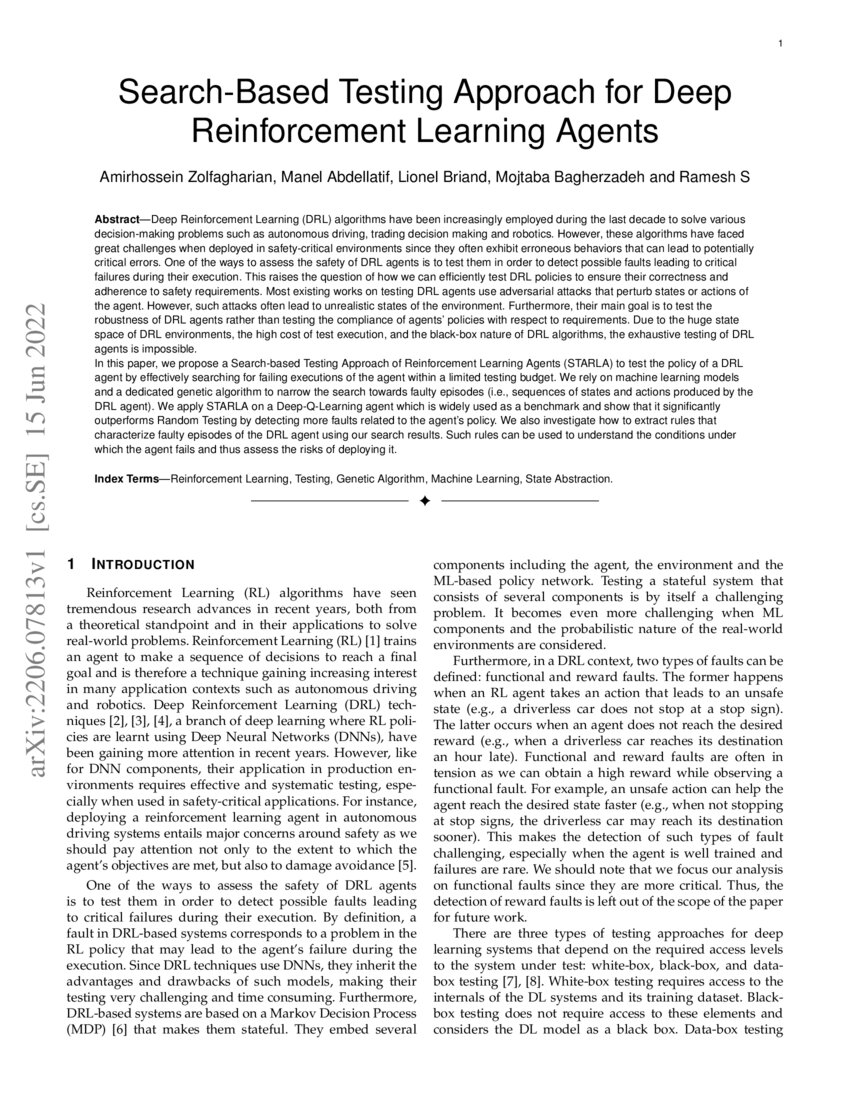 Search Based Testing Approach For Deep Reinforcement Learning Agents Deepai 