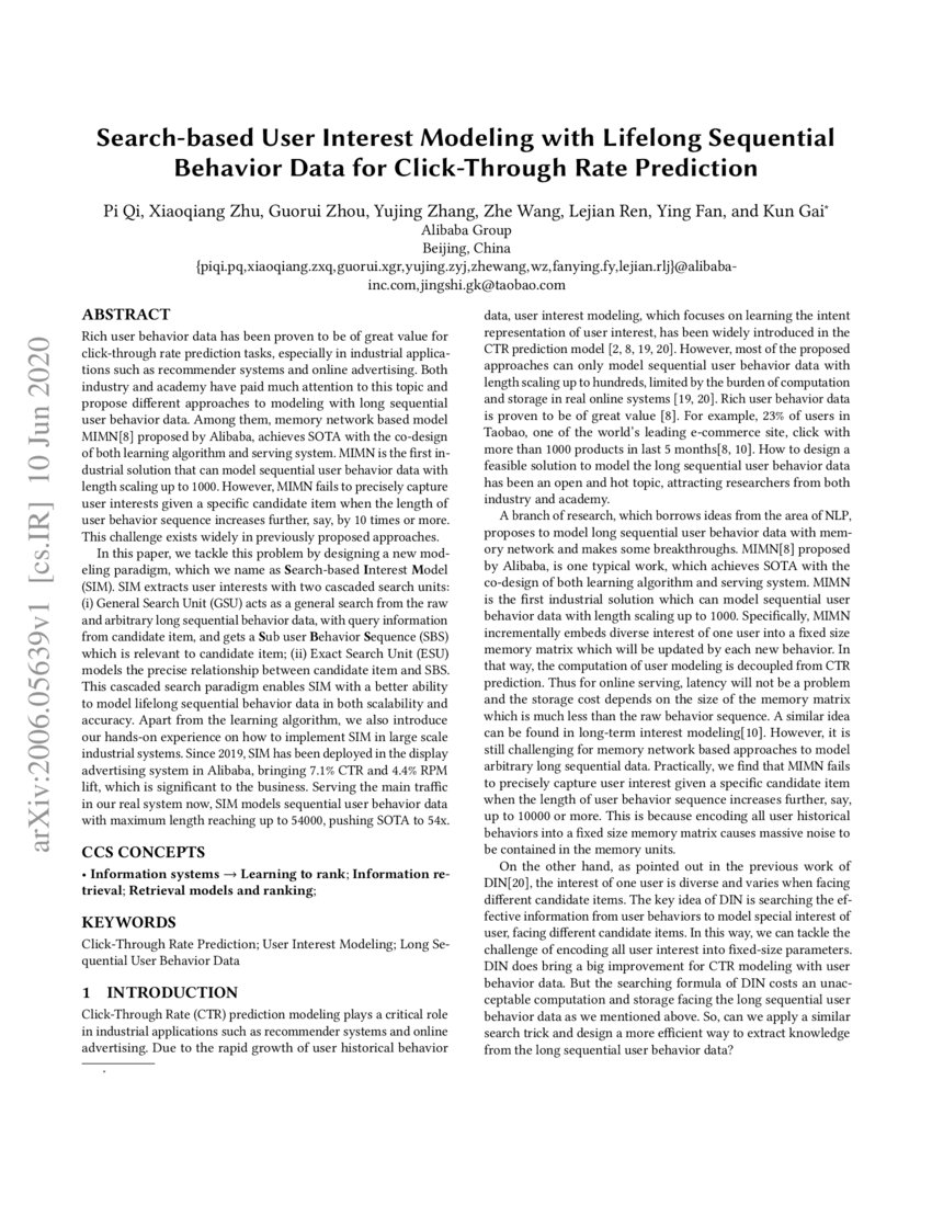 Search Based User Interest Modeling With Lifelong Sequential Behavior Data For Click Through 