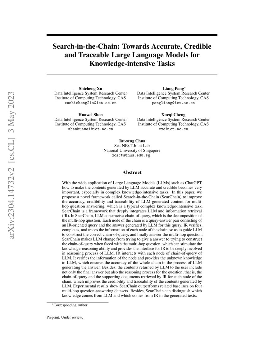 Search-in-the-Chain: Towards Accurate, Credible and Traceable Large ...